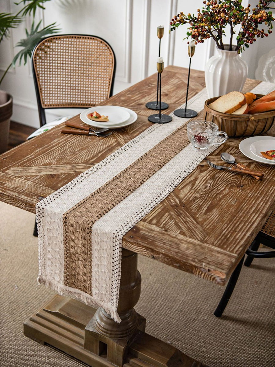 SEARIPE Macrame Table Runners with Tassels, Cotton Linen Boho Table ...