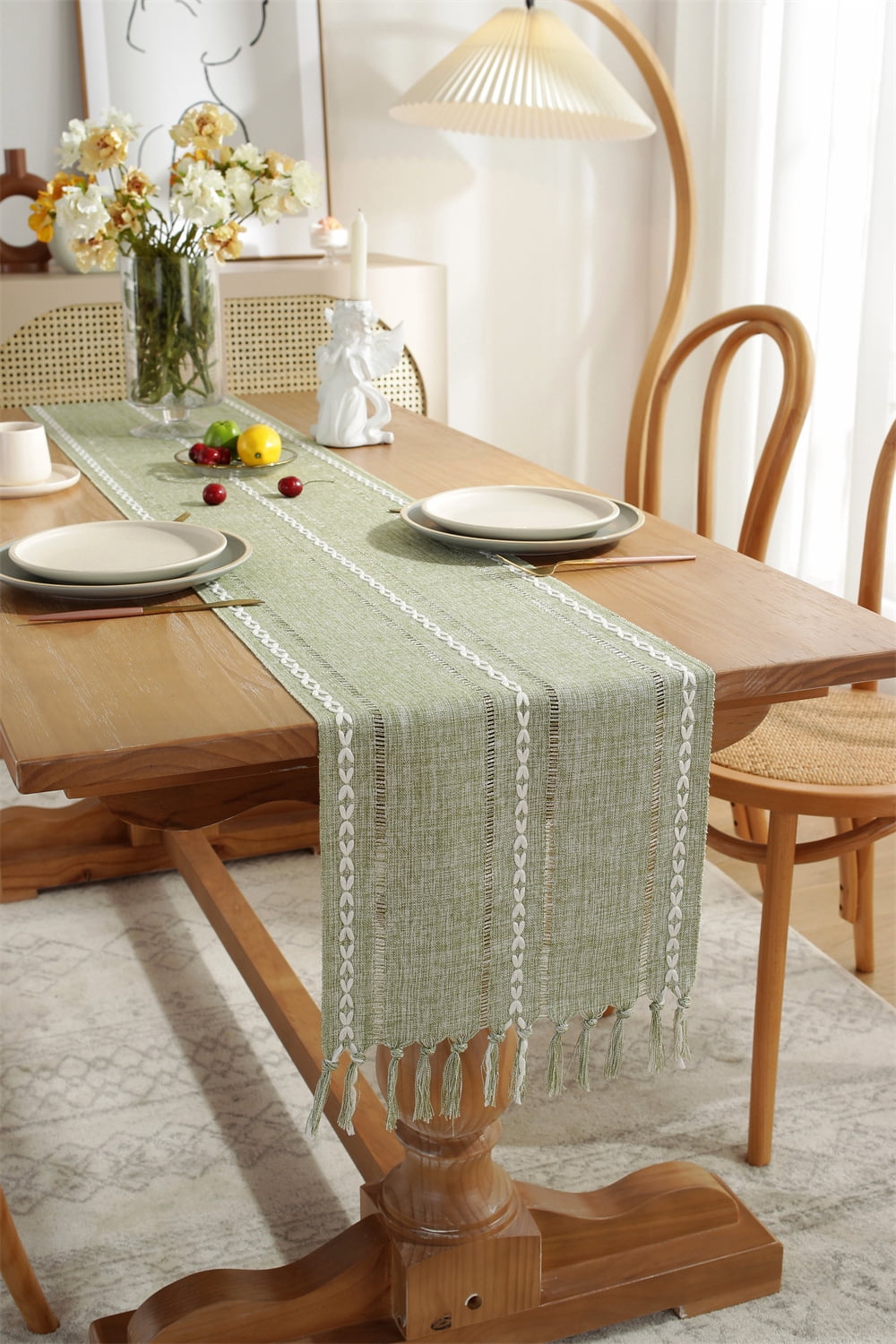SEARIPE Rustic Table Runner with Tassels, Cotton Linen Boho Table ...