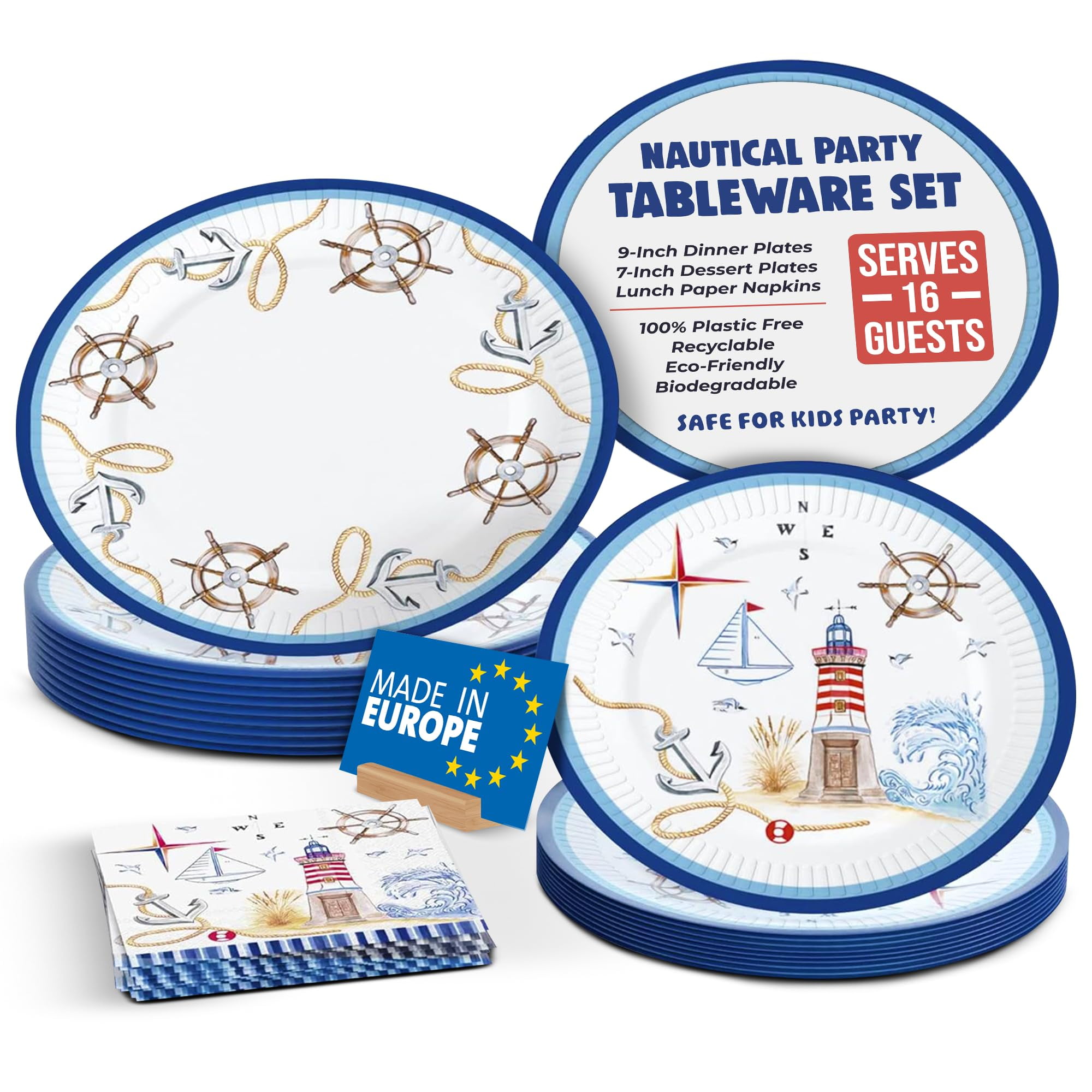 SEASIDE Nautical Party Supplies Set, Dinner AFN1& Dessert Plates, Sea ...