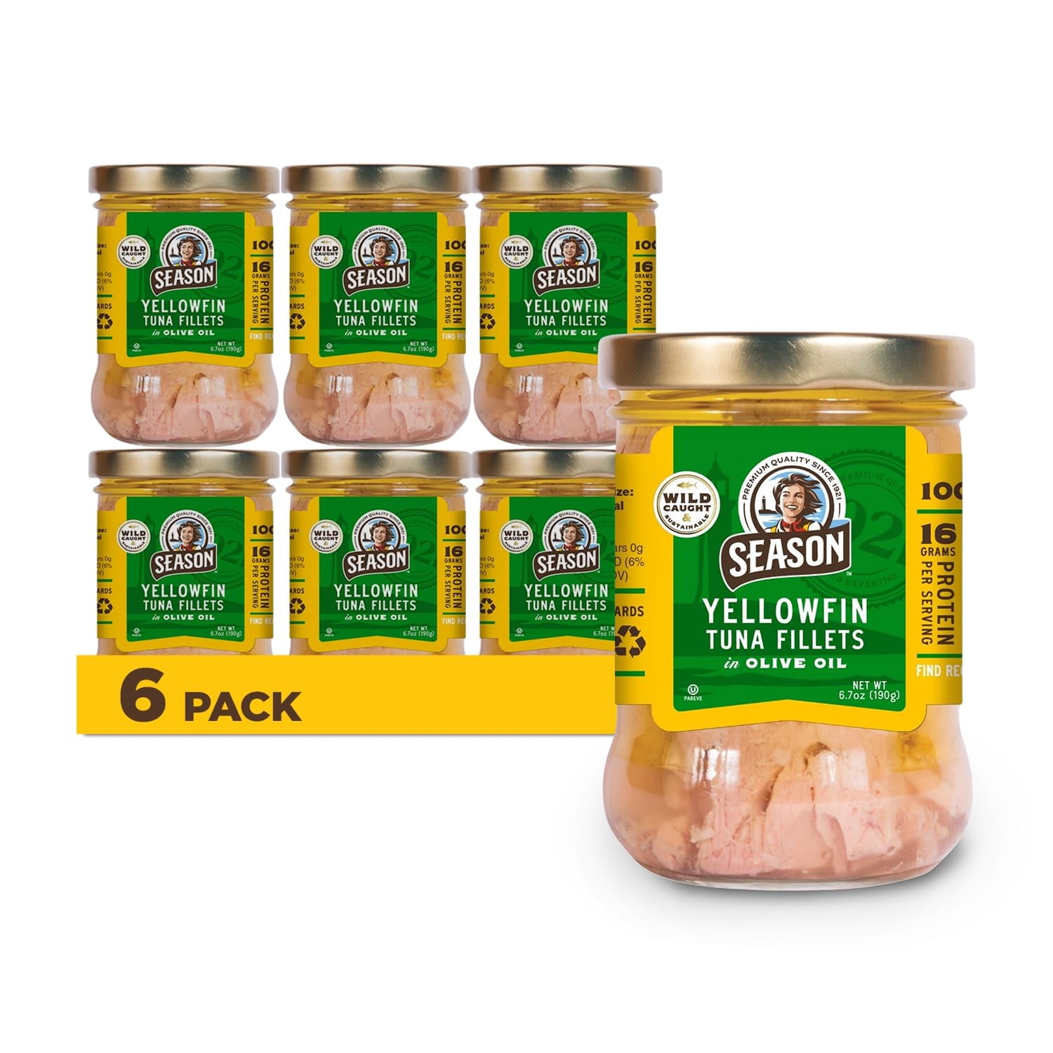 SEASON Wild Caught Yellowfin Tuna Fillets in Olive Oil - 6.7 Oz, 6 Pack ...