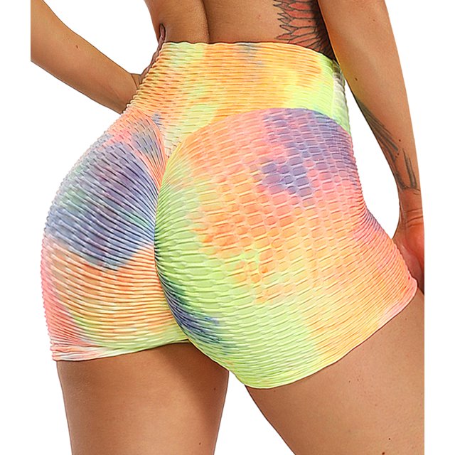 Seasum Womens High Waist Butt Lift Workout Shorts Tie Dyed Tummy