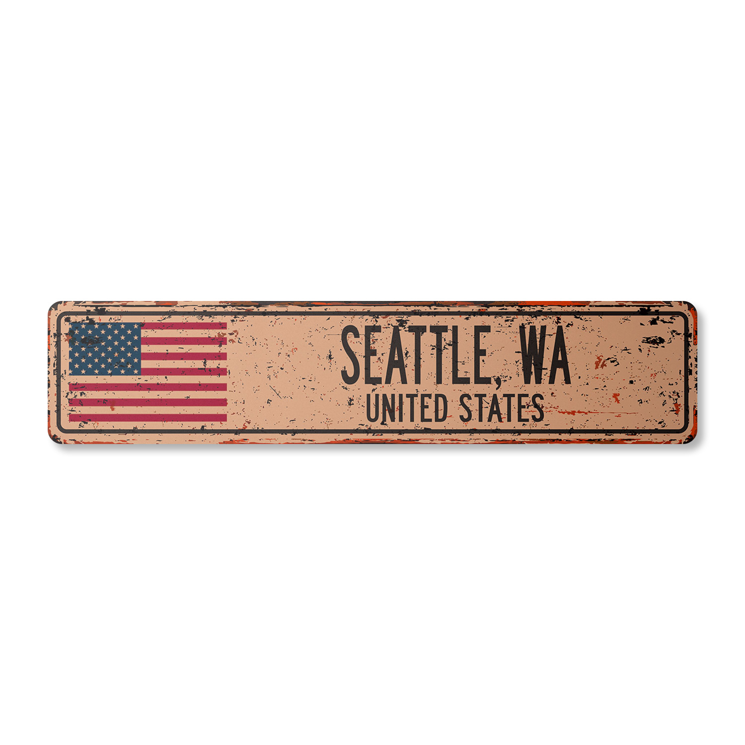 SEATTLE WA UNITED STATES Vintage Plastic Street Sign American flag city ...