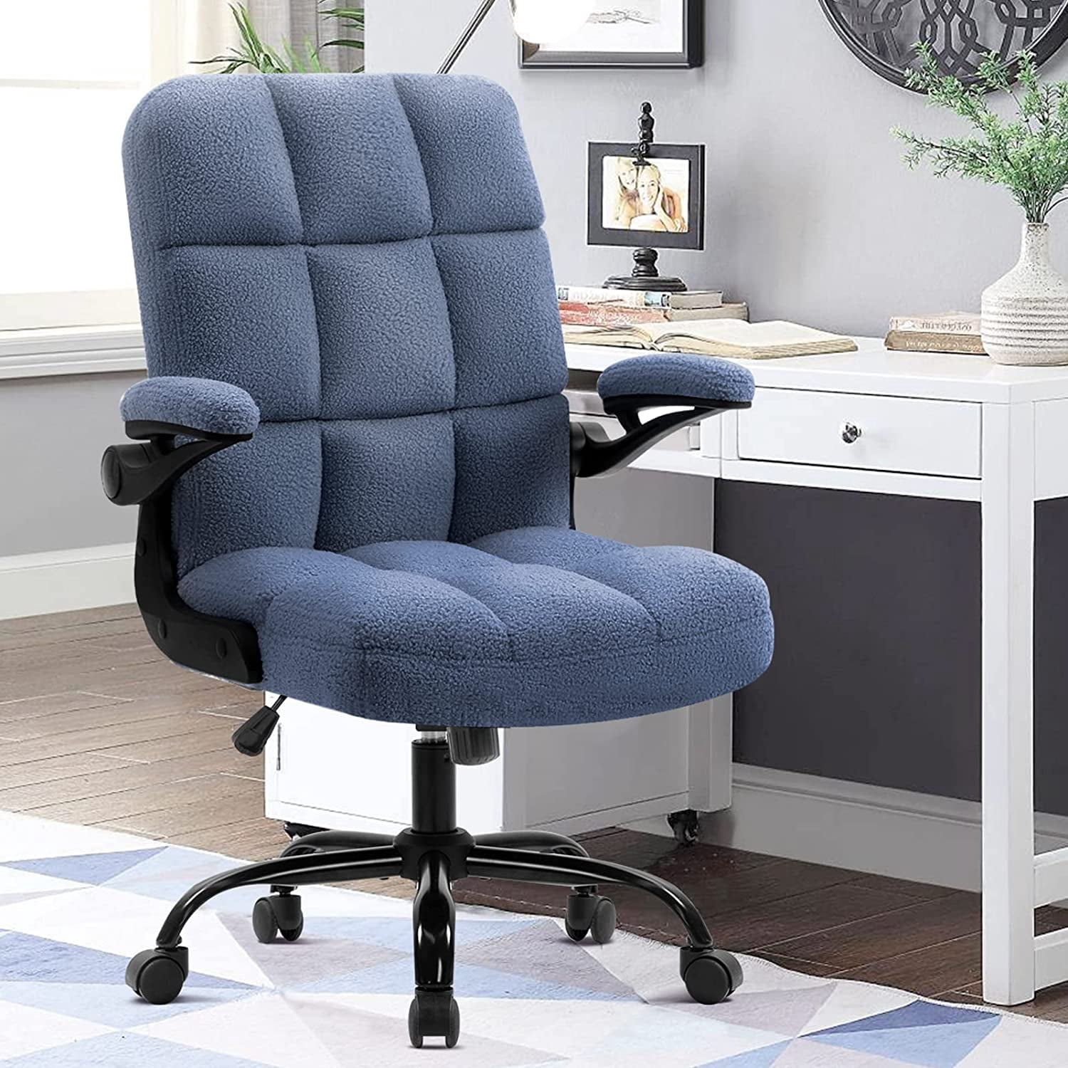 SEATZONE Blue Office Chair with Wheels,Ergonomic Home Office Computer ...