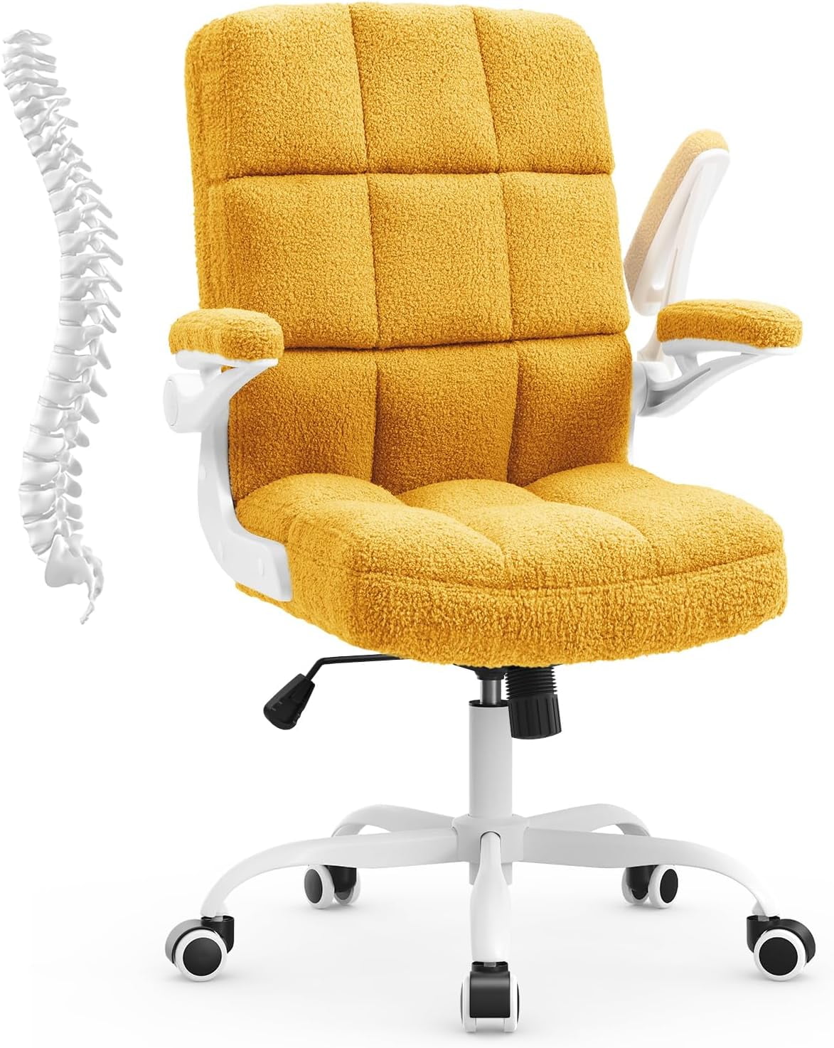 SEATZONE Ergonomic Office Chair Yellow Teddy Velvet Fabric Computer ...