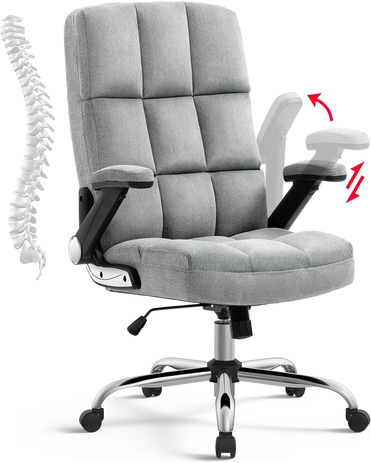 SEATZONE High Back Fabric Home Office Chair Comfotable Thick Padding ...