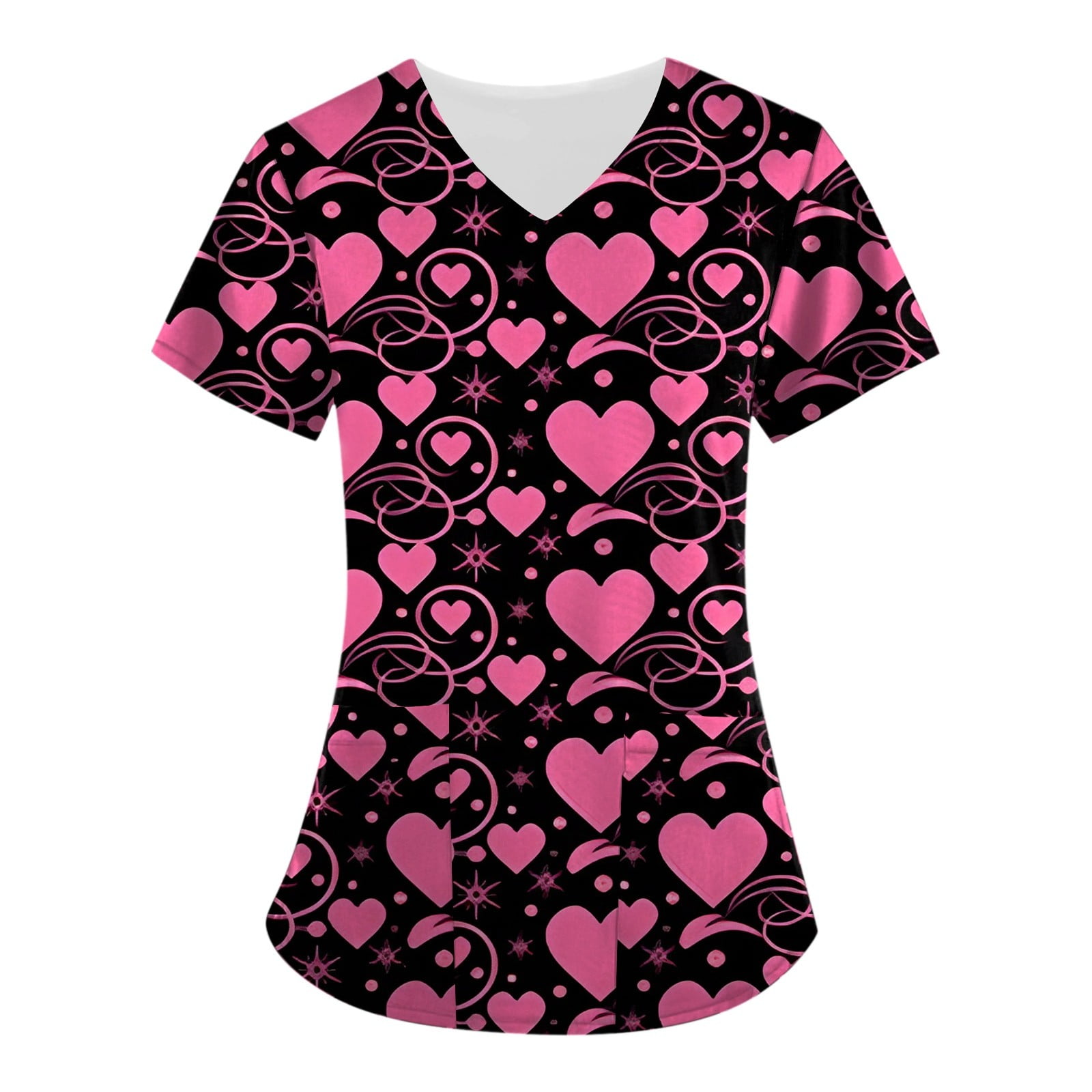 SEAYI Women's Valentine's Day Printed Working Uniforms V-Neck Work ...