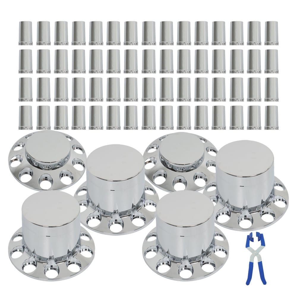 SEBLAFF 33mm Chrome Flat Top Complete Hub Cover Kit Lug Nut Wheel Axle ...