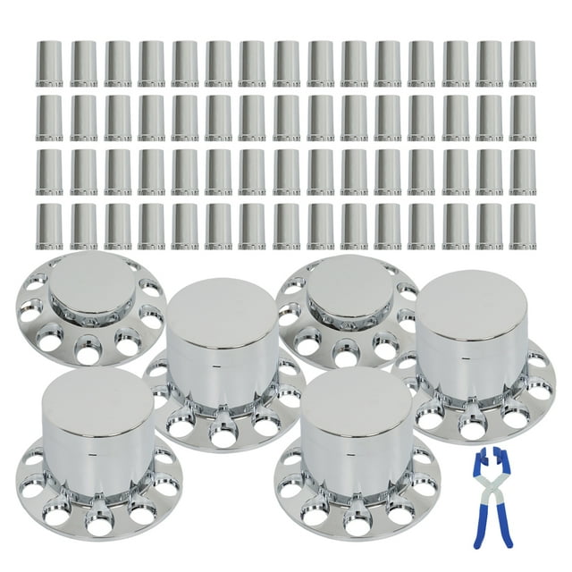 SEBLAFF 33mm Chrome Flat Top Complete Hub Cover Kit Lug Nut Wheel Axle ...