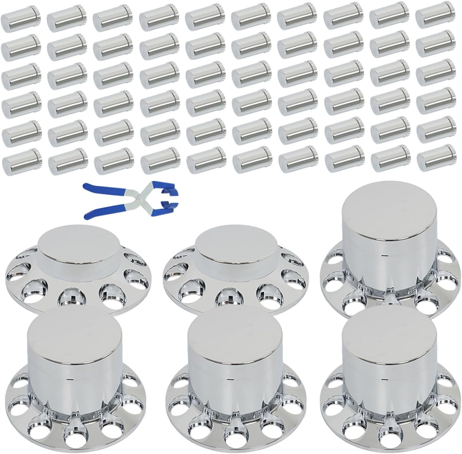 SEBLAFF 33mm Chrome Semi Truck Flat Top Hub Cover Kit Lug Nut Wheel ...