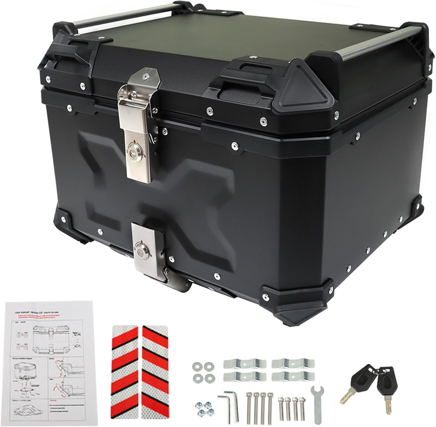 SEBLAFF 55L Black Motorcycle Storage Box Motorcycle Top Case Bag with ...