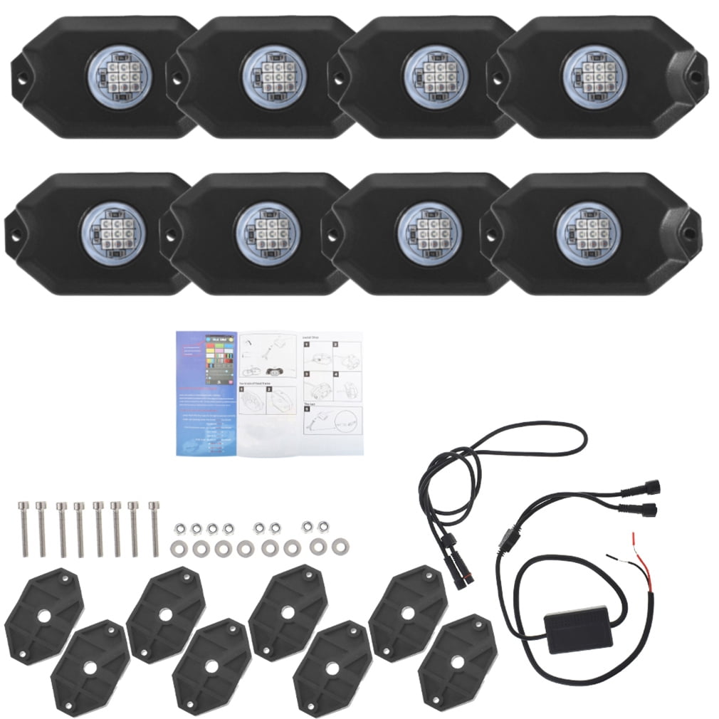 SEBLAFF 8x Pod RGB LED Rock Light Wireless Bluetooth Music Controller ...