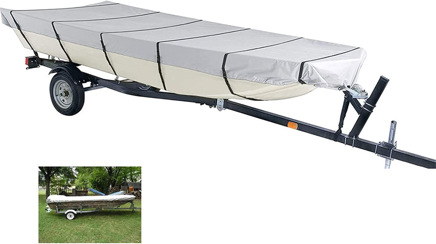 SEBLAFF Heavy Duty Trailerable Jon Boat Cover Fits Jon Boat 12Ft Boat ...