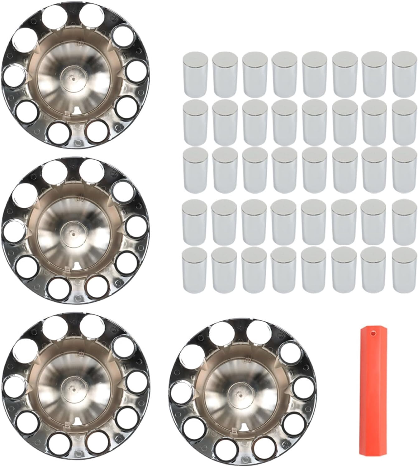 SEBLAFF Rear 33mm Chrome Wheel Axle Covers Semi Truck w/ Hub Caps Lug ...