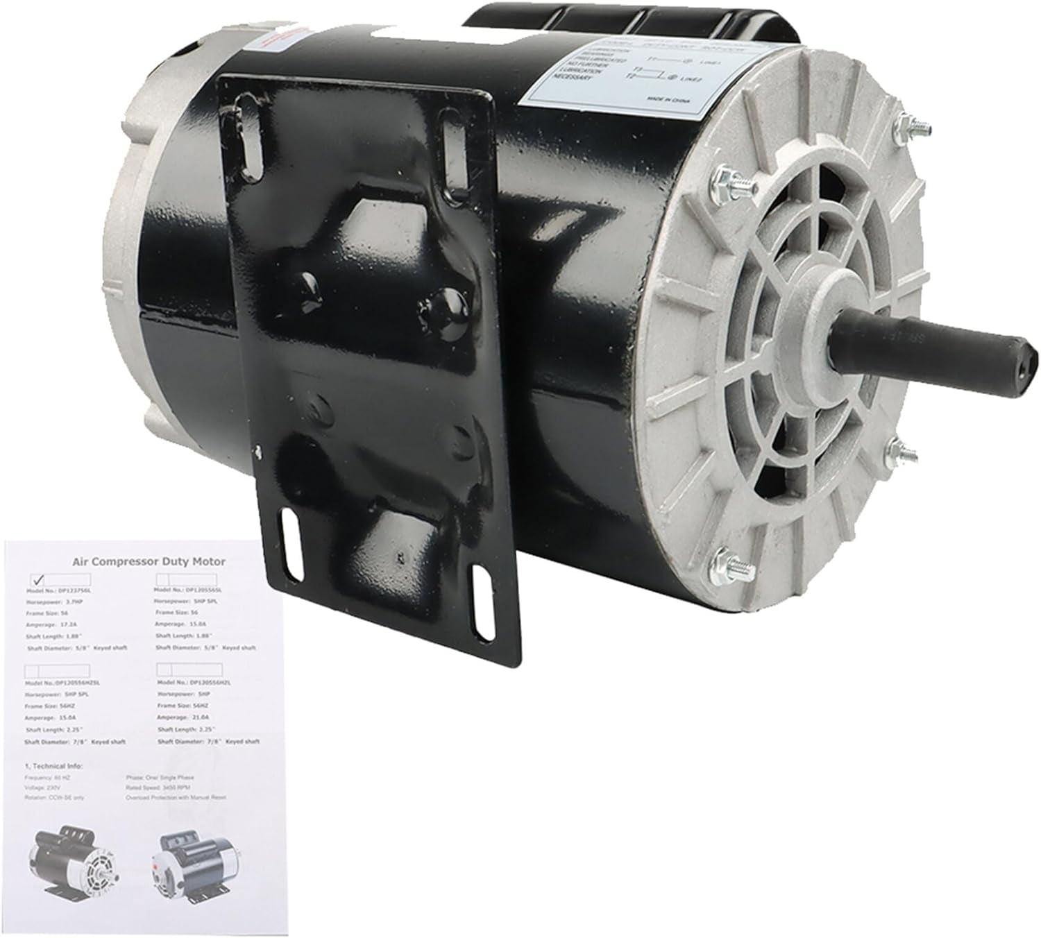 SEBLAFF Single Phase Air Compressor Motor 3HP SPL 56 Frame 3450RPM 60HZ ...