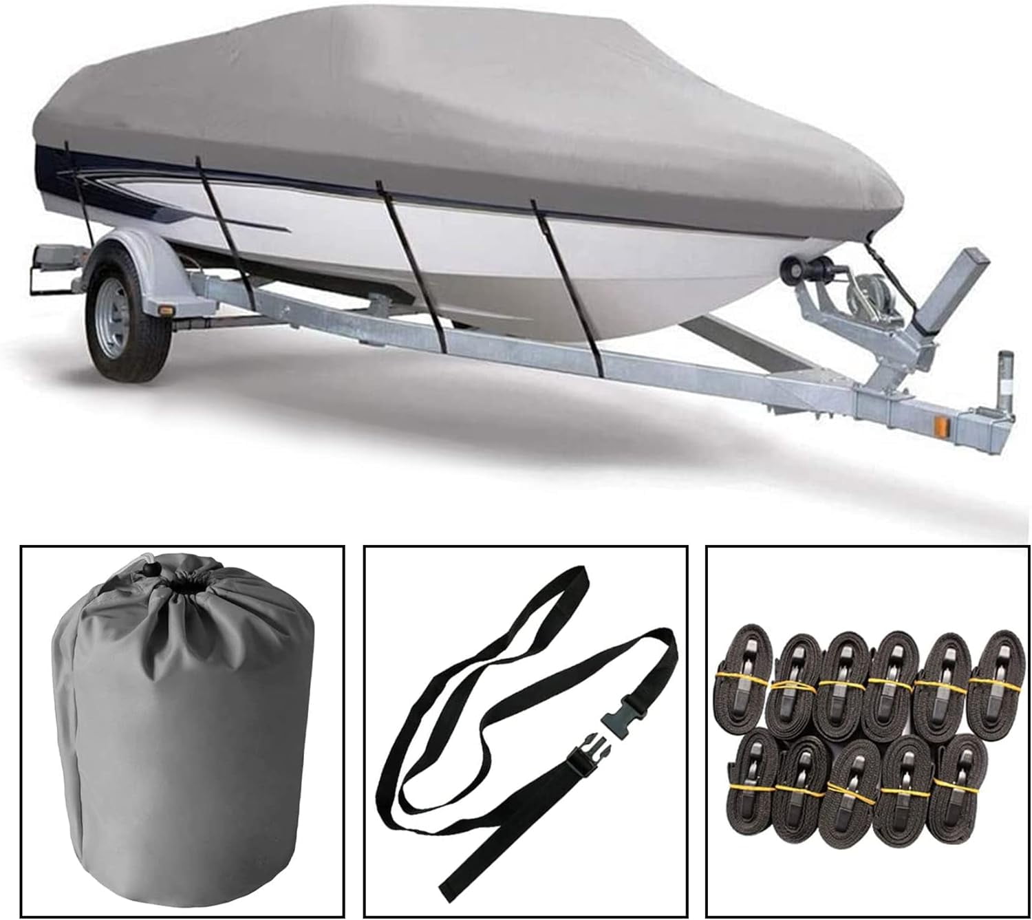 SEBLAFF Waterproof Boat Cover Gray Heavy 600D Marine Grade Polyester ...