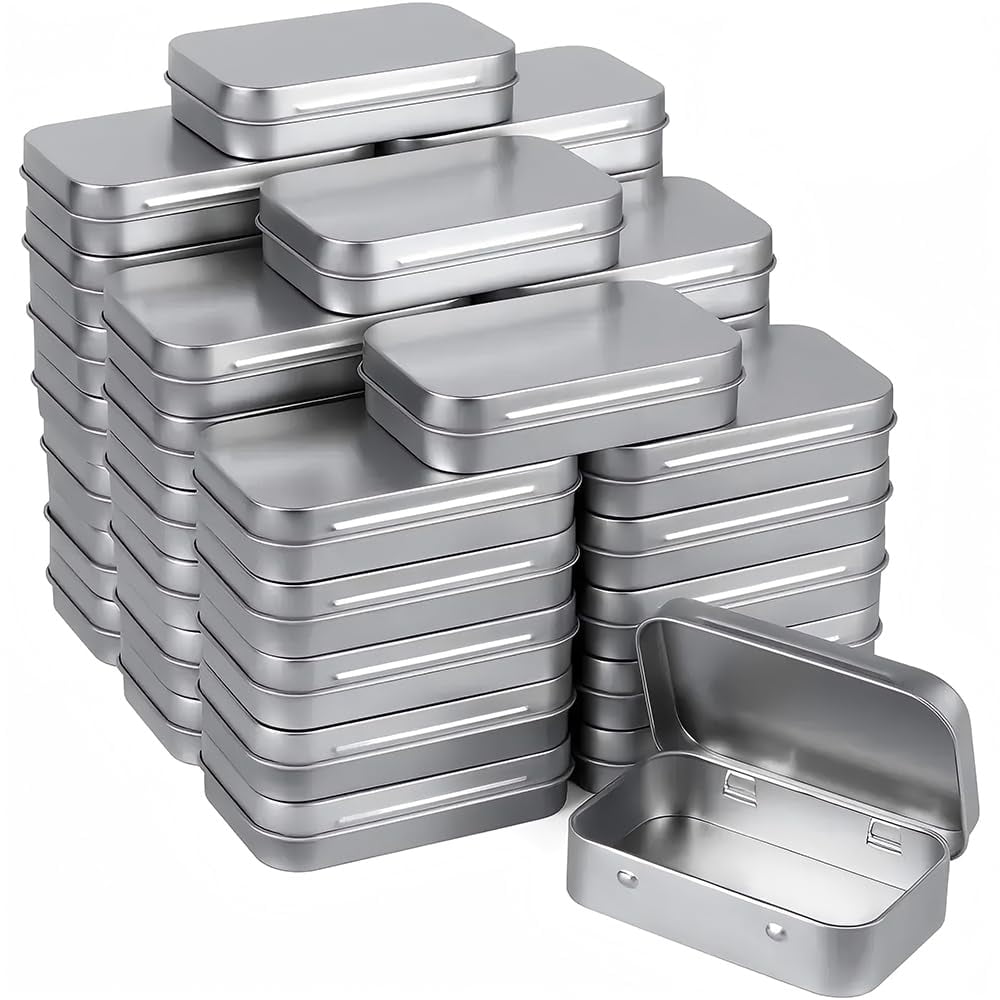 SECALIFE 40 Packs Silver Metal Rectangular Empty Hinged Tins Box ...