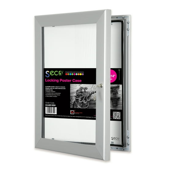 SECO Locking Indoor/Outdoor Poster Case, Shatterproof, 18"x 24", Silver (LOCKINGCASE1824SV ...