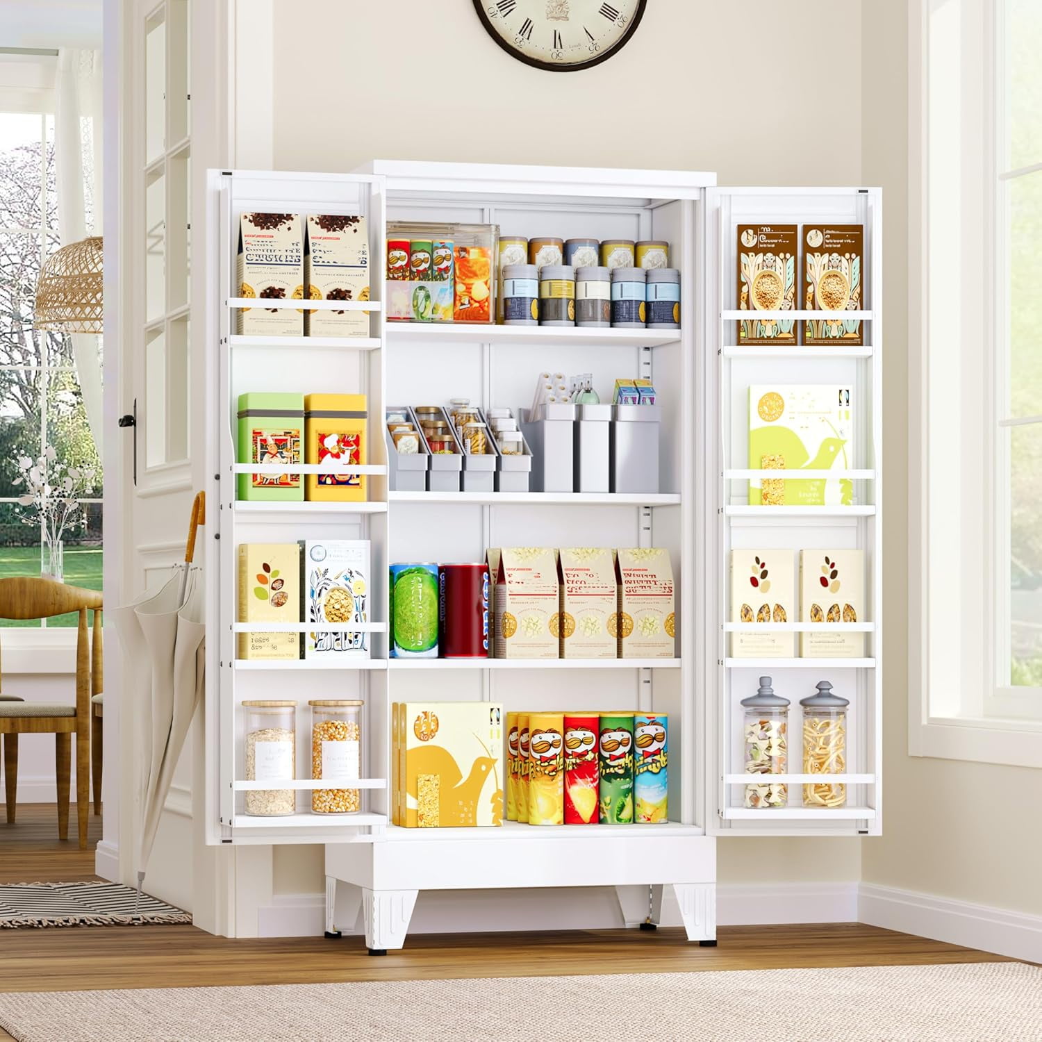 SECONDPEAK Metal Food Cabinet, White Kitchen Pantry Cabinet, Storage ...