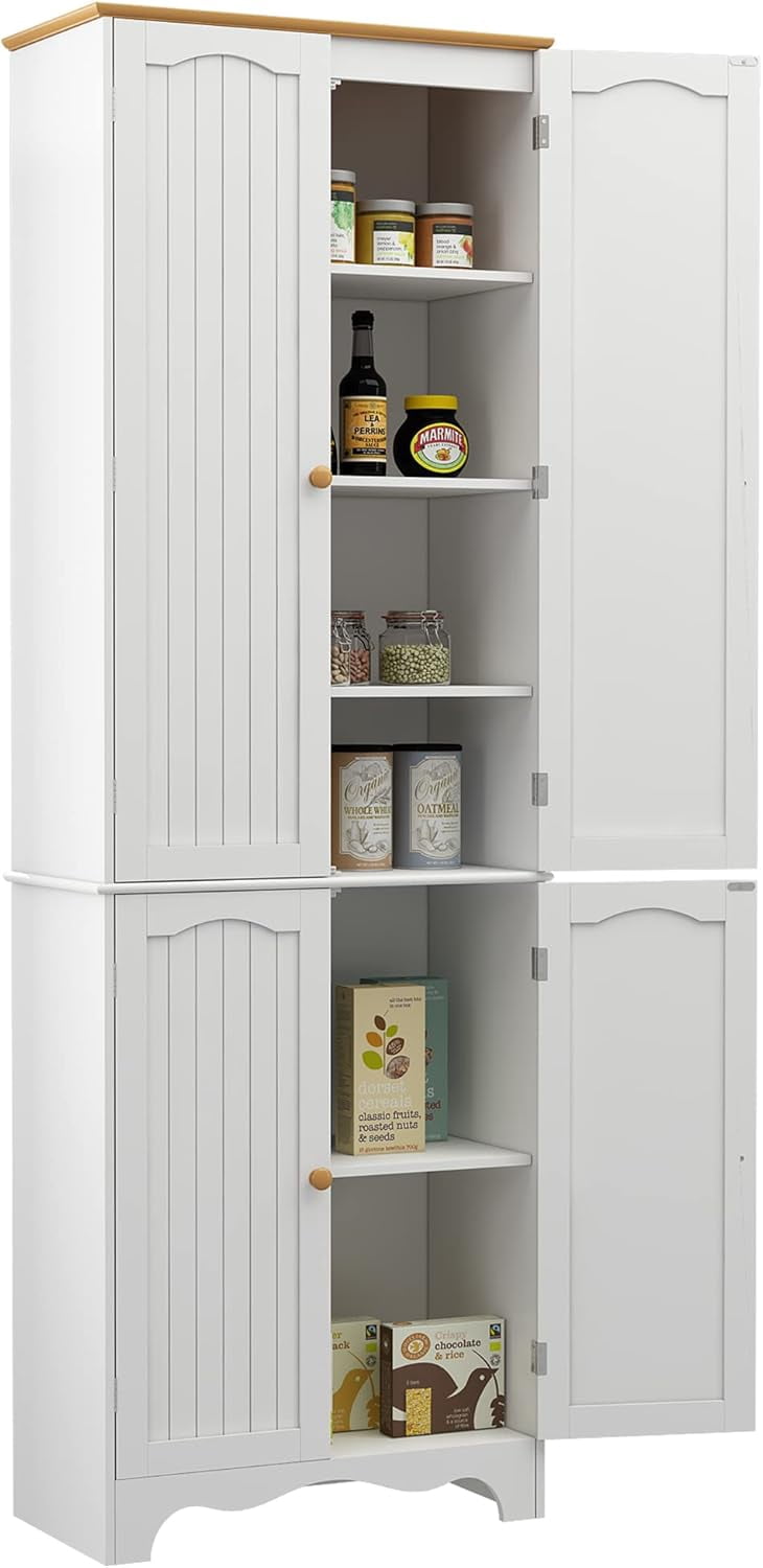 SECONDPEAK Tall Kitchen Pantry Cabinet, Freestanding Storage Cabinet ...