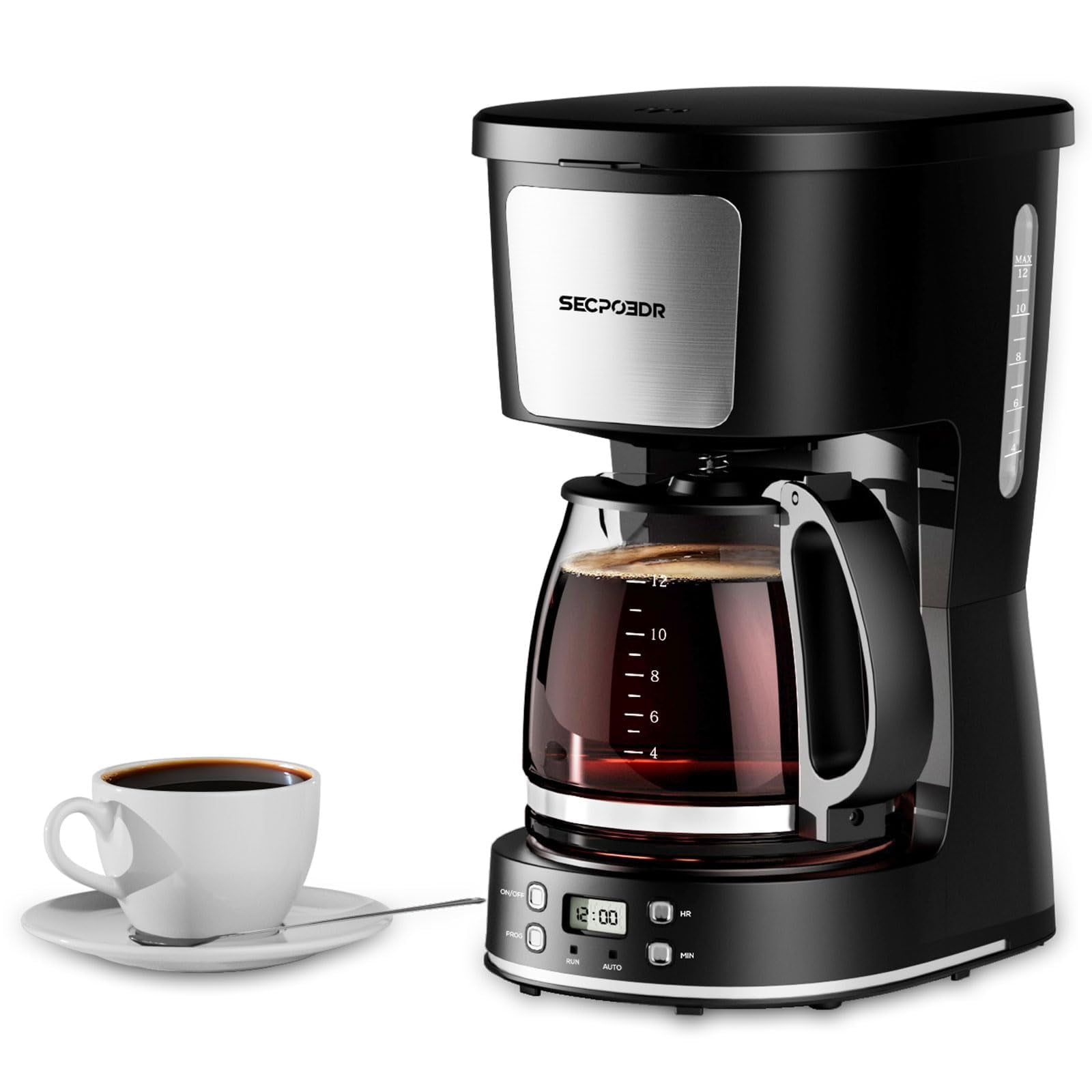 SECPOEDR 12-Cup Drip Coffee Maker with Reusable Filter,Programmable ...