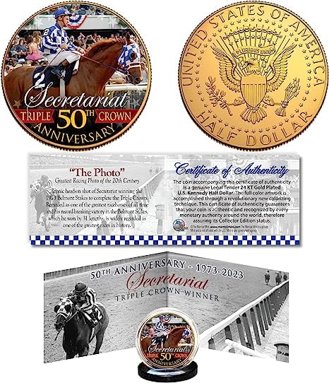 SECRETARIAT Triple Crown 50th Anniversary 24K Clad JFK Kennedy Half ...
