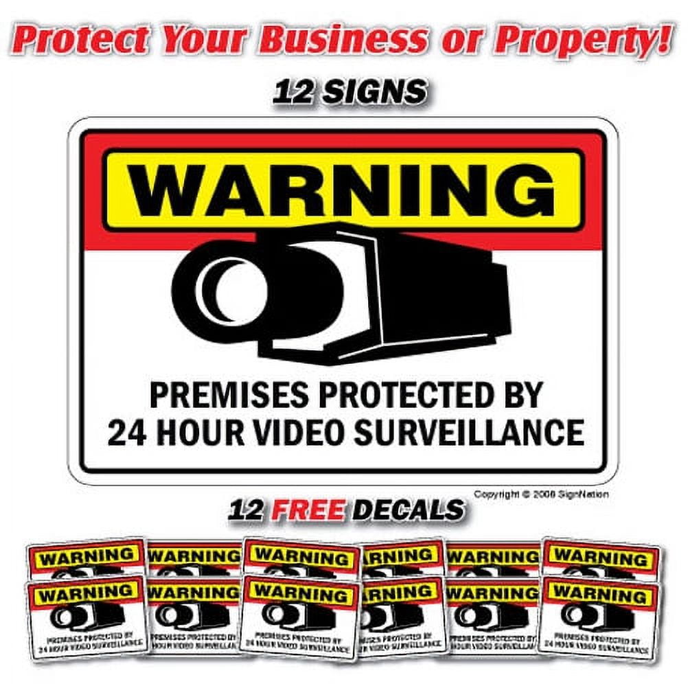 SECURITY SURVEILLANCE SIGN 12 Signs & 12 Decals video | Indoor/Outdoor ...