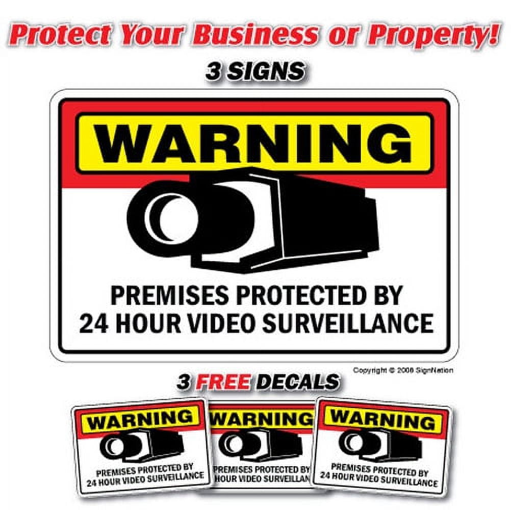 SECURITY SURVEILLANCE SIGN 3 Signs & 3 Free Decal video | Indoor ...