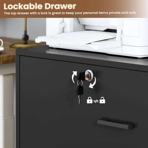 SEDETA 2 Drawer File Cabinet with Lock & Charging Station, Filing ...