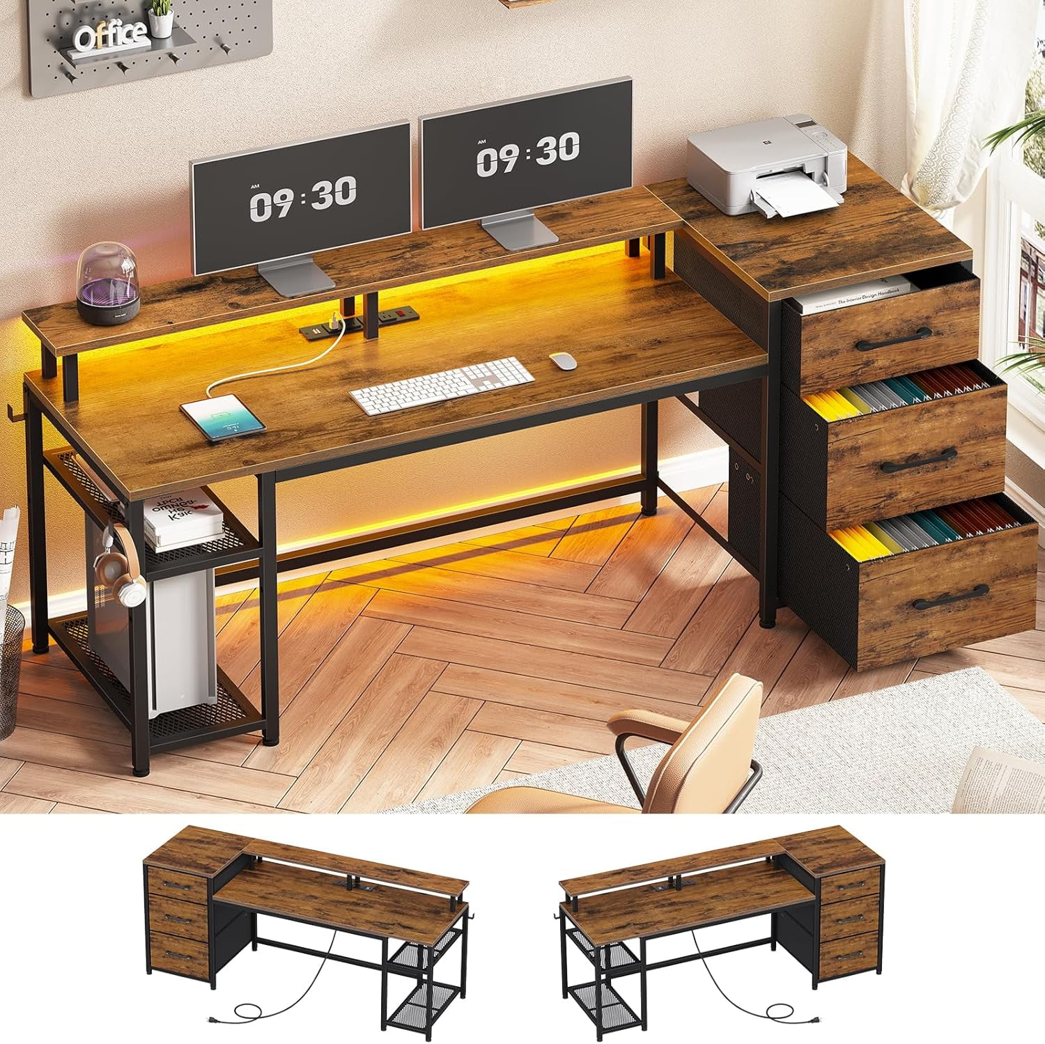 SEDETA 59" Office Desk with Drawers, Reversible Computer Desk with File ...