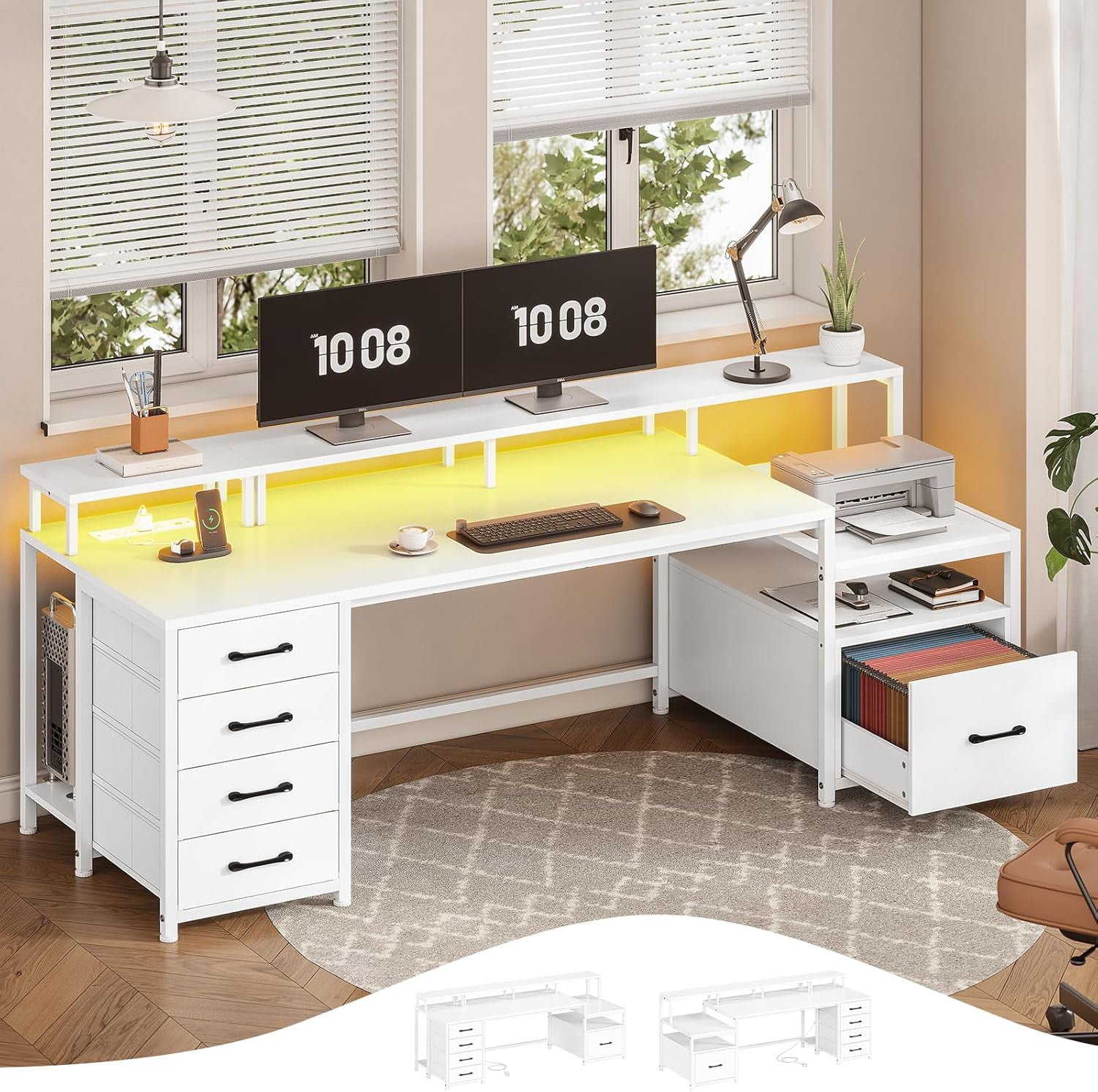 SEDETA Computer Desk with 5 Drawers & Power Outlet, Home Office Desk ...