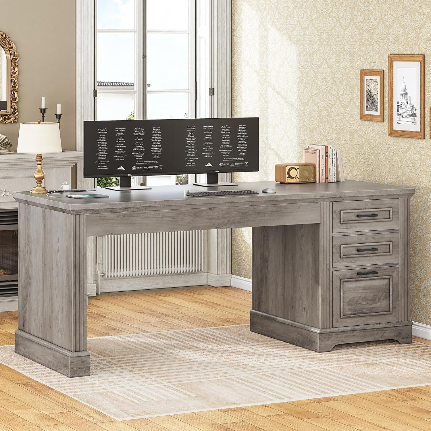 SEDETA Executive Office Desk with 3 Drawers, Farmhouse 55" Computer ...