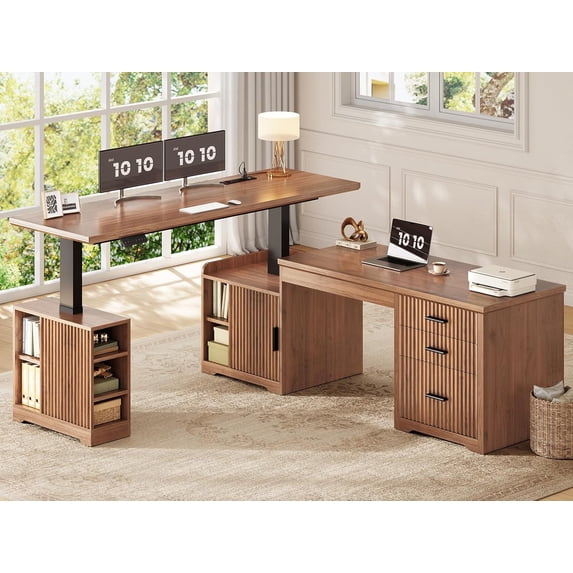 SEDETA Fluted L Shaped Electric Standing Desk, Reversible 2 Person ...