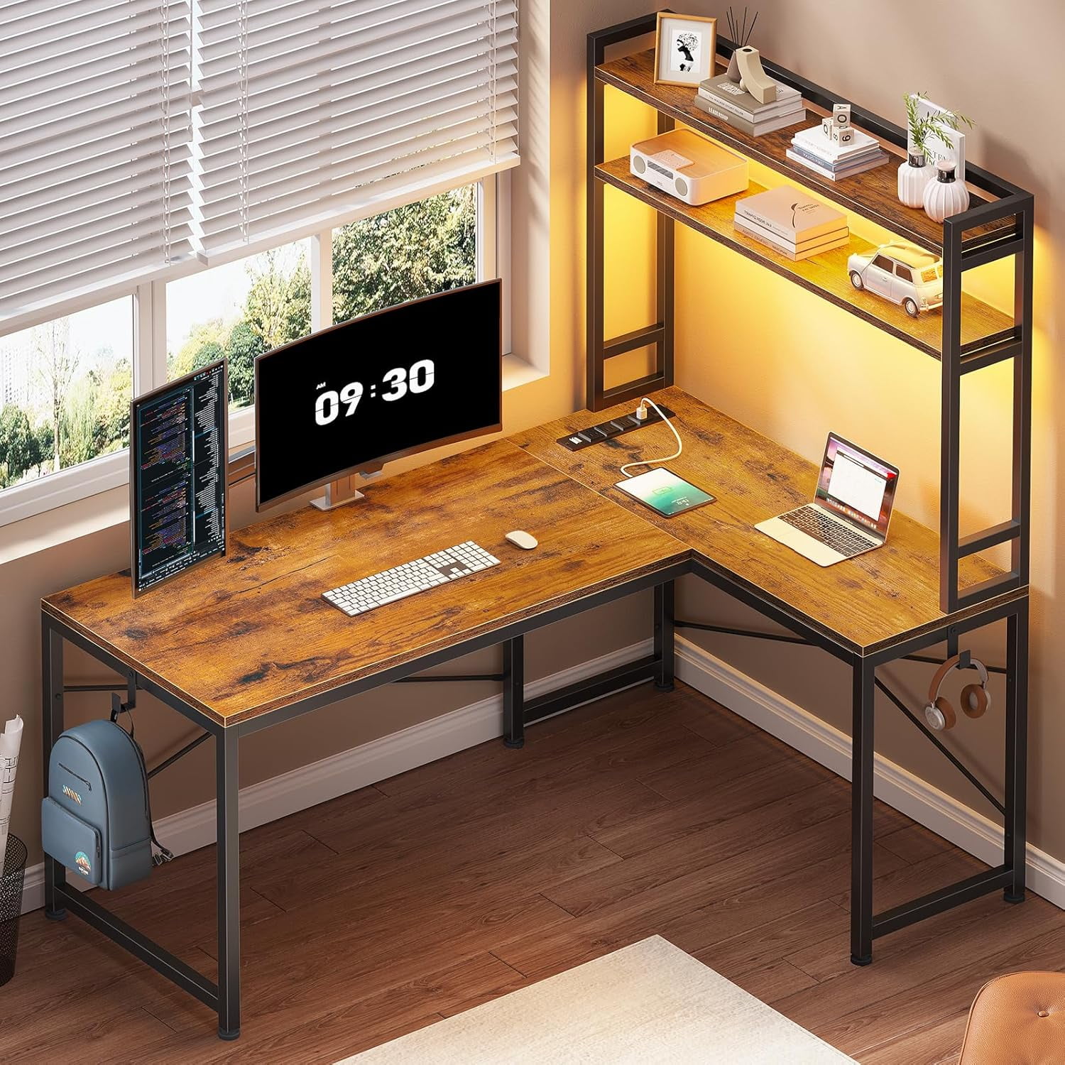 SEDETA L Shaped Desk with Hutch, 45.3” Reversible Home Office Desk, L ...
