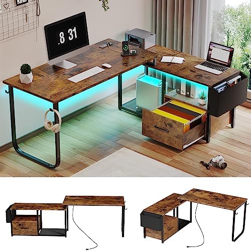 SEDETA L Shaped Desk, Reversible Corner Desk with Drawer for Legal ...