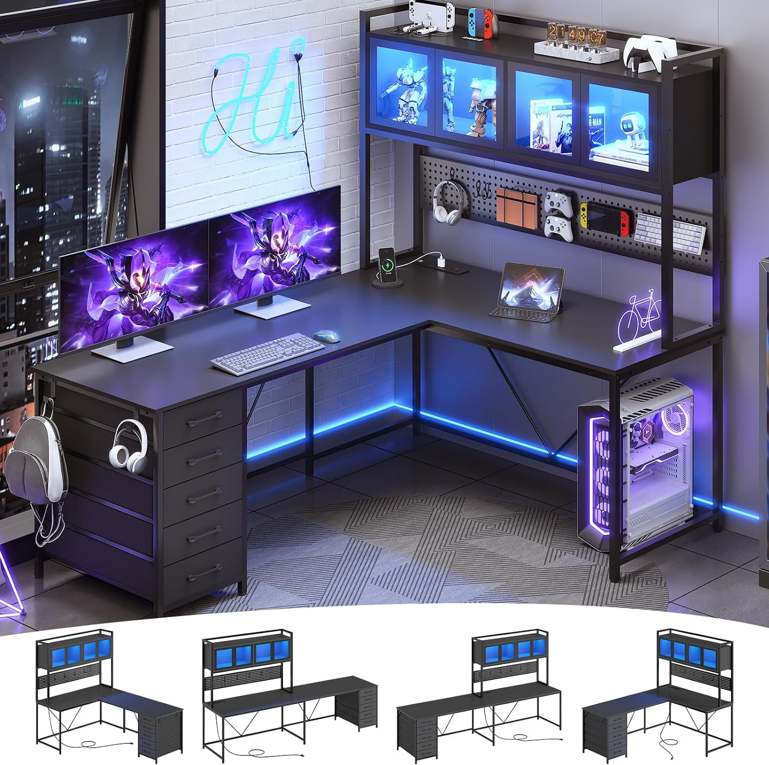 SEDETA L Shaped Gaming Desk with Drawers, L Shaped Computer Desk with ...