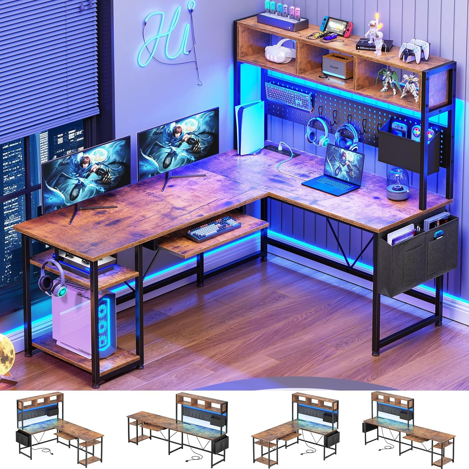 SEDETA L Shaped Gaming Desk with Hutch, 57.5” Reversible Corner ...