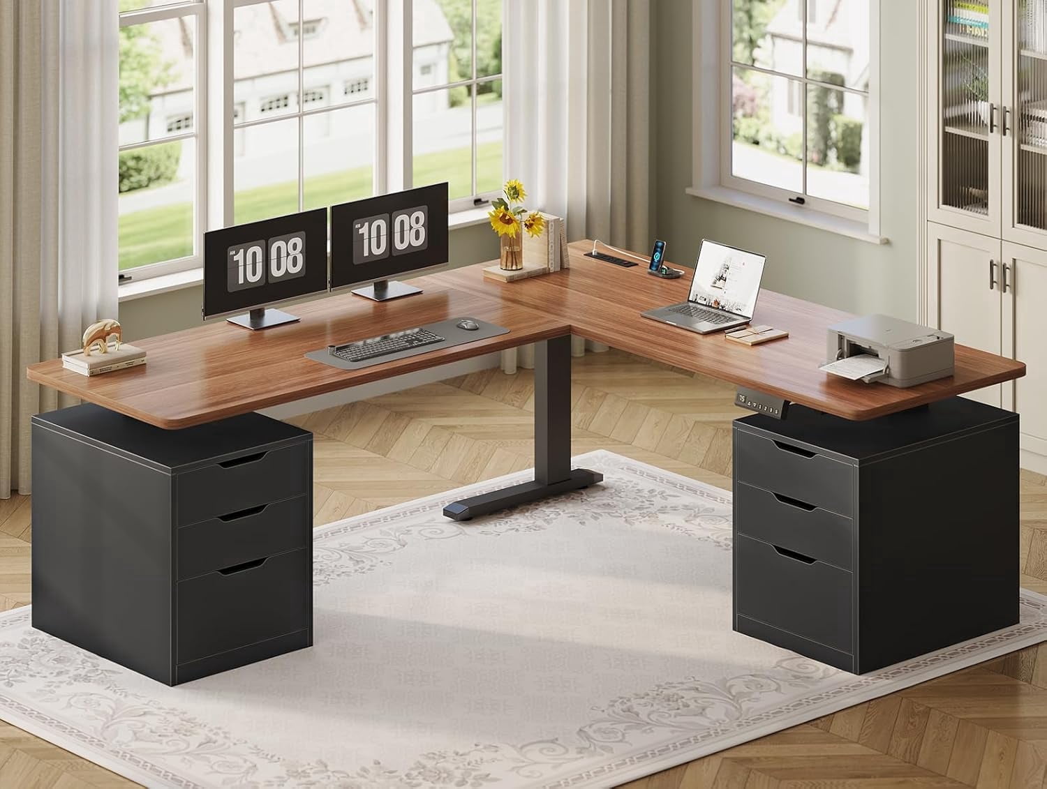 SEDETA L Shaped Standing Desk with 6 Drawers, 66.9 Inch Electric ...