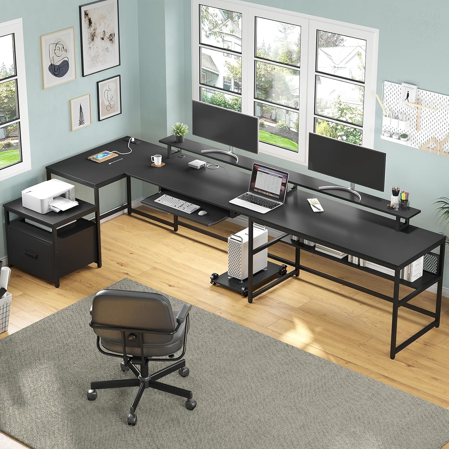 SEDETA U Shaped Desk, Reversible L Shaped Home Office Desk with File ...