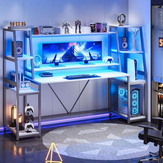 SEDETA White Gaming Desk， Large PC Gamer Desk Workstation, Ergonomic ...