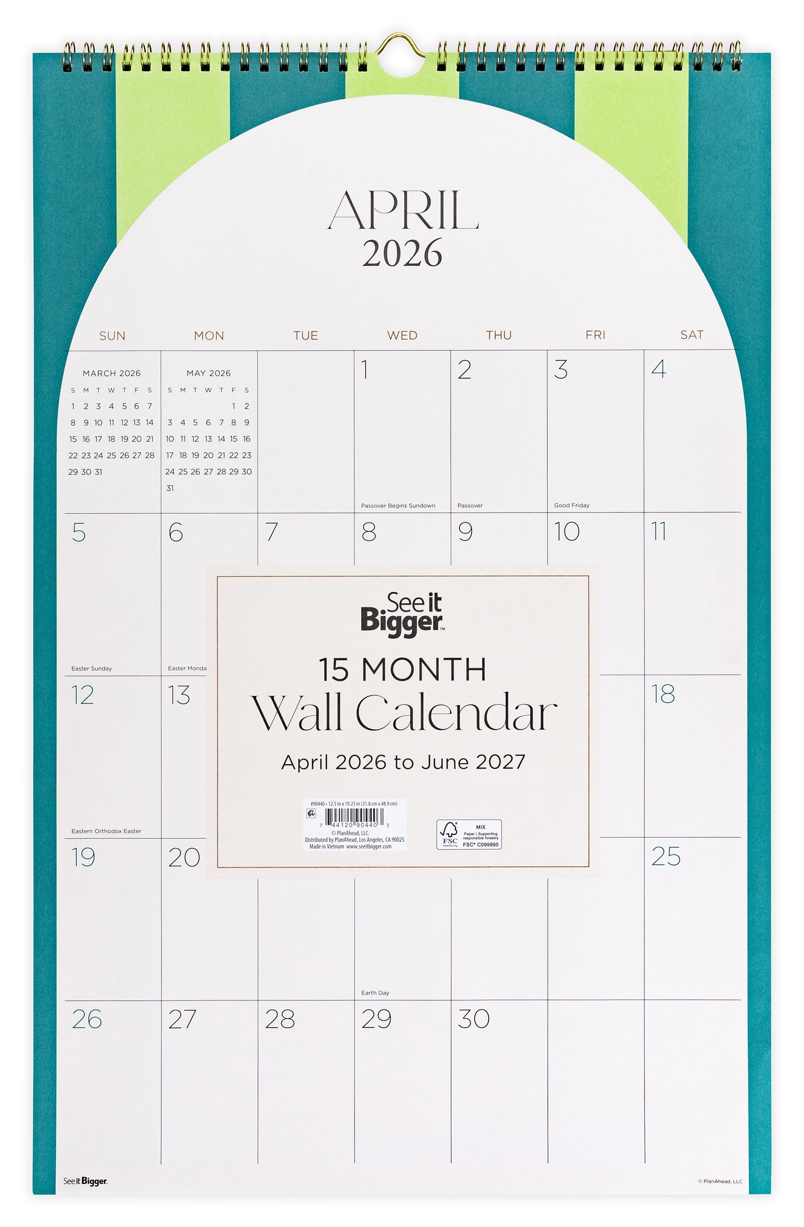 See It Bigger Wall Calendar, Medium (12.5" x 19.2"), Green, 15-Month ...