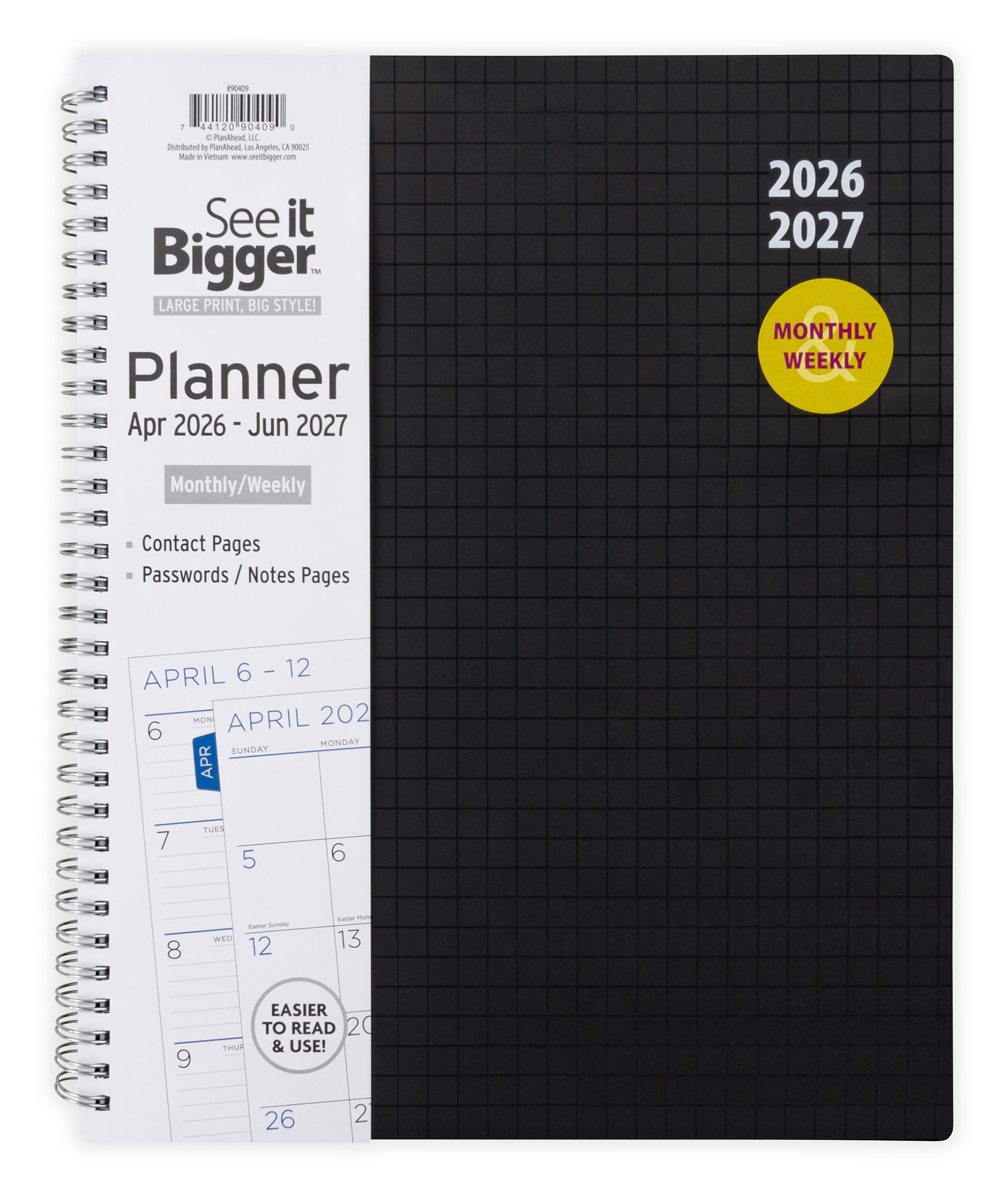 See It Bigger M/W Planner, Large (9" x 11"), Black, 15-Month: Apr 2026 ...