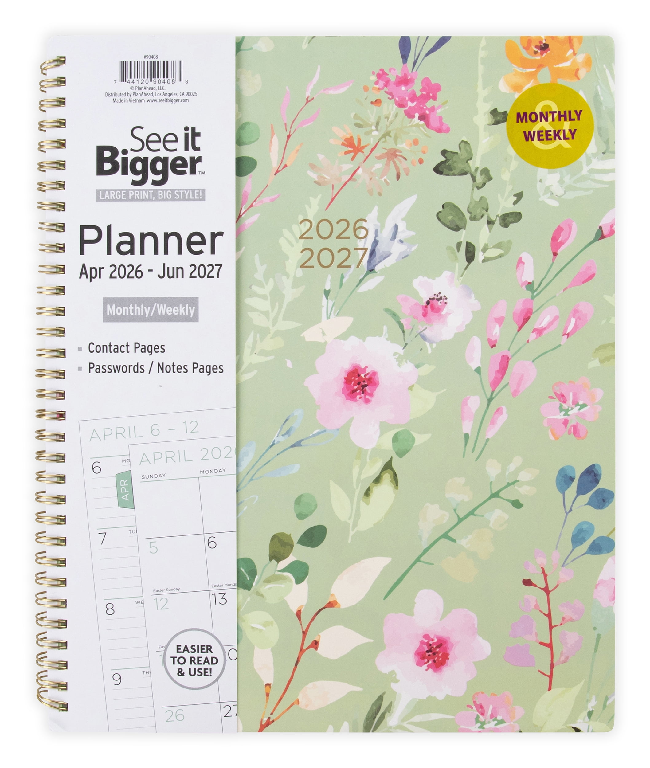 See It Bigger M/W Planner, Large (9" x 11"), Green Floral, 15-Month ...