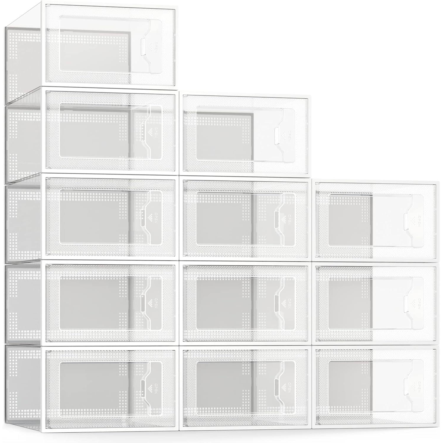 SEE SPRING Large 12 Pack Shoe Storage Box, Clear Plastic Stackable Shoe ...