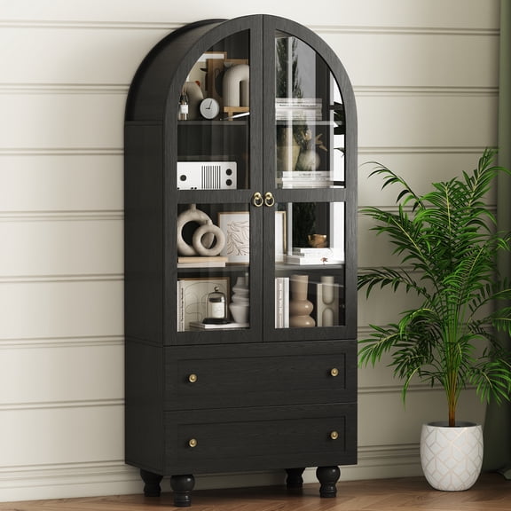Black Farmhouse Kitchen Pantry Cabinet With Doors and Shelves, Coffee ...