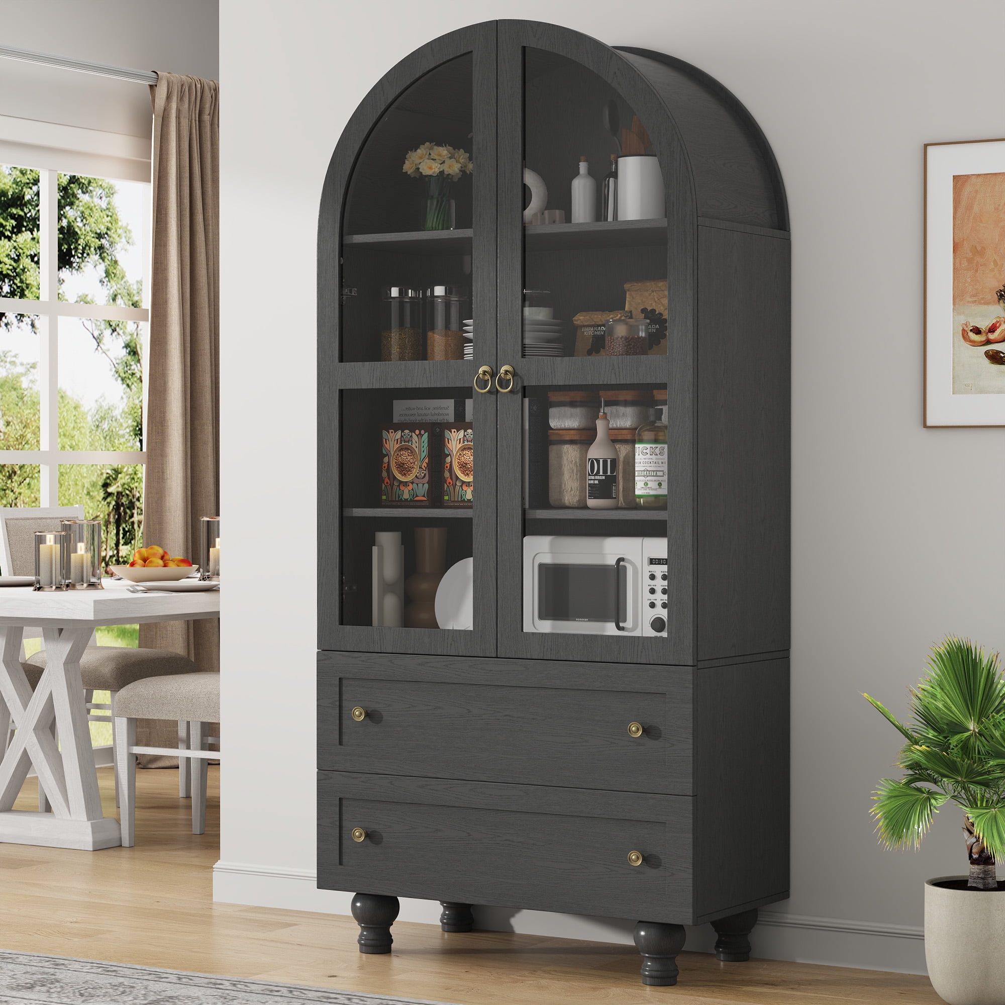 IDEALSOUL Arched Kitchen Pantry Cabinet, 71" Tall Wood Storage Cabinet ...