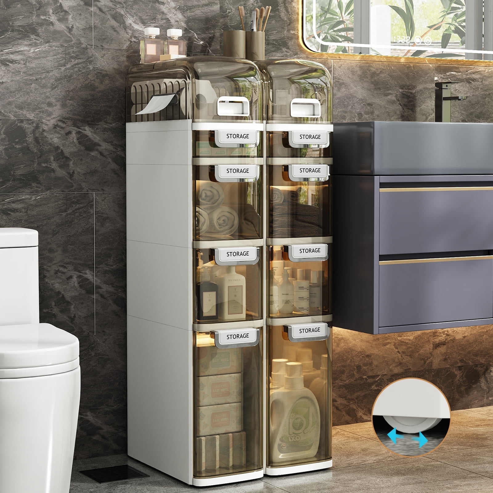 SEEDAY Bathroom Storage,4-Tiers Slim Waterproof Narrow Storage Cabinet ...