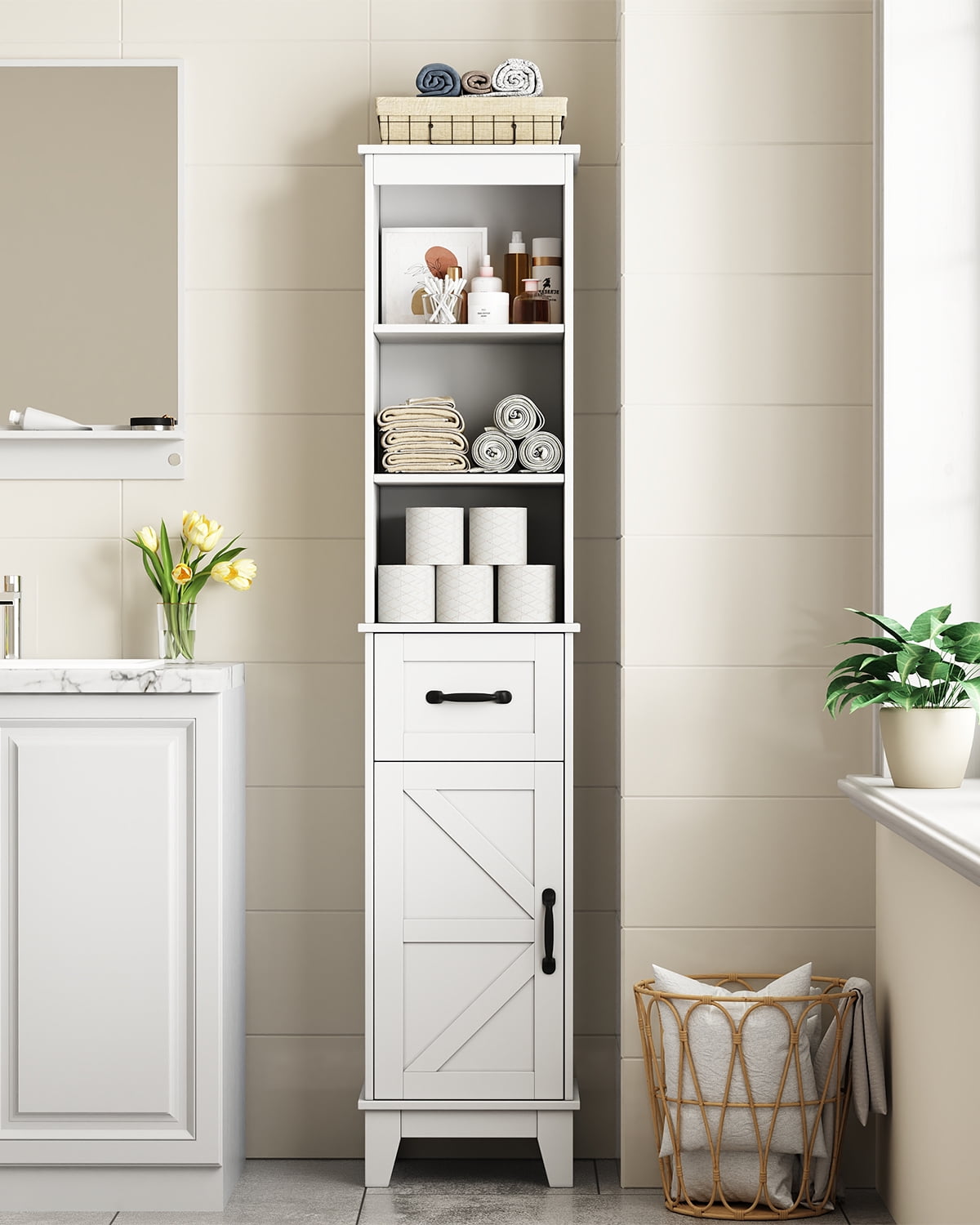 SEEDAY Tall Bathroom Storage Cabinet, Narrow Storage Cabinet ...