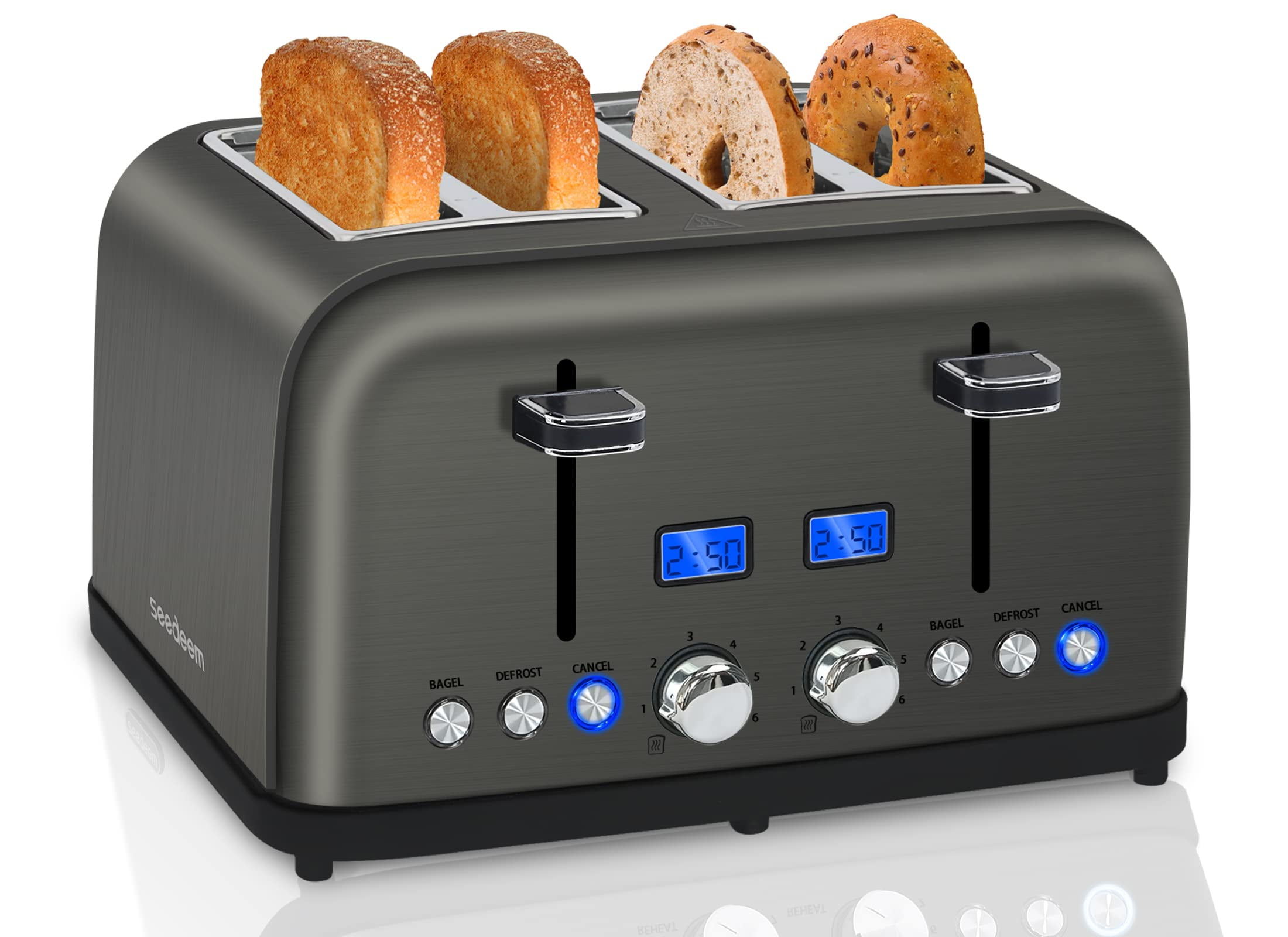 SEEDEEM Toaster 4 Slice, LCD Display, 6 Shade Settings Stainless ...