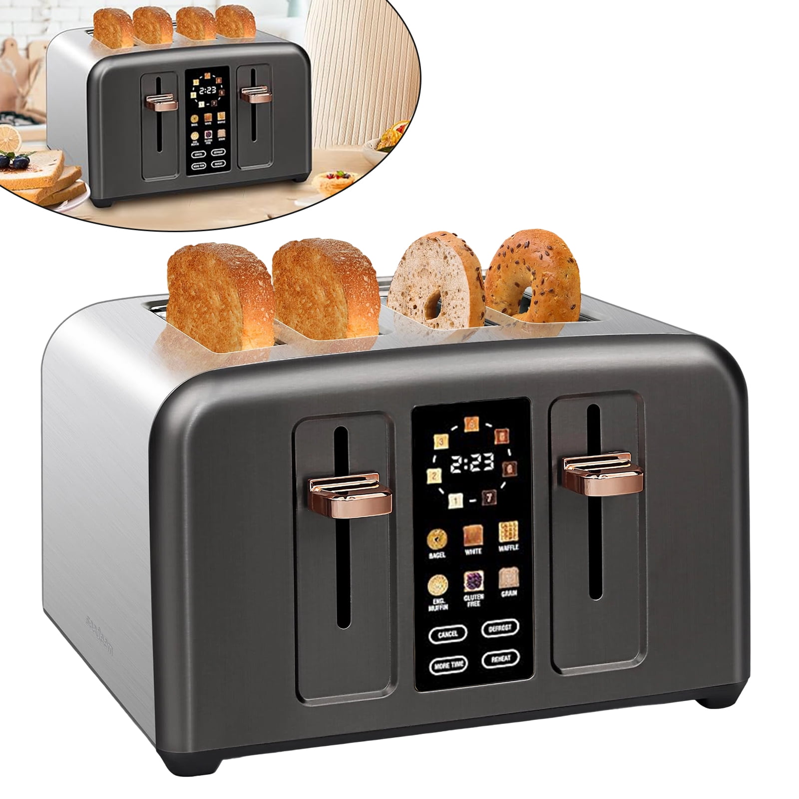 Toaster 4 Slice, Stainless Toaster LCD Display &Touch Buttons, 6 Bread ...