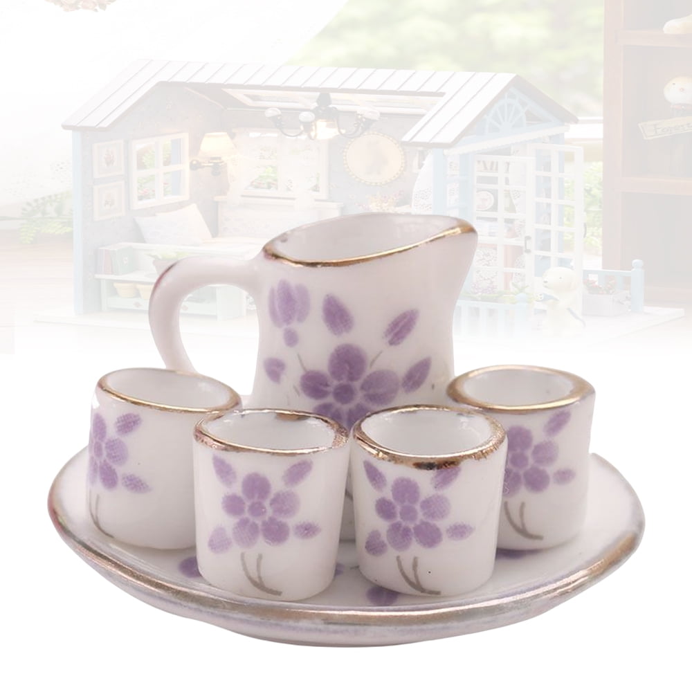 SEEKFUNNING 1/12 Dollhouse Miniature Accessories Mini Ceramics Tea Set ...